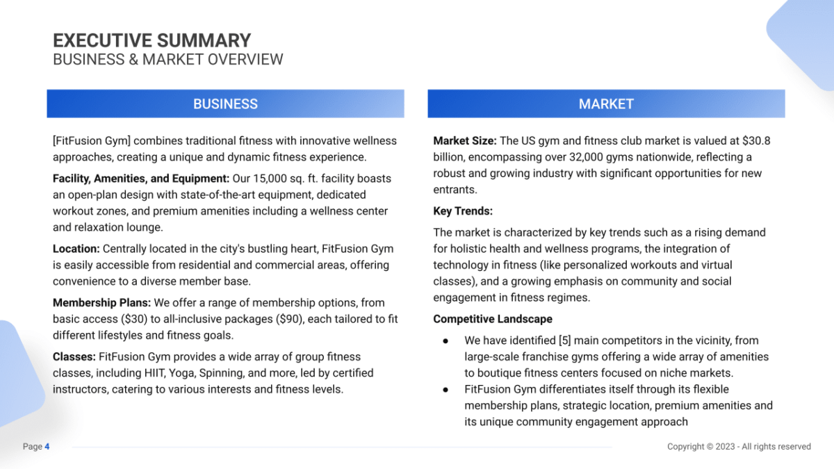Gym Business Plan Template & PDF Example