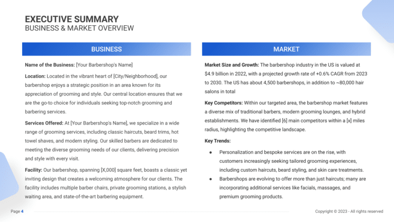 Barbershop Business Plan Template & PDF Example - SharpSheets