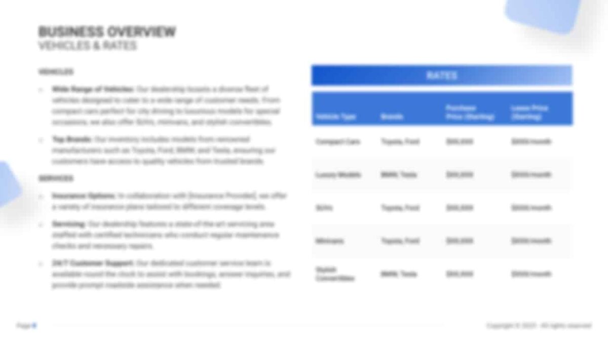 Car Dealership Business Plan Template & PDF Example - SHARPSHEETS