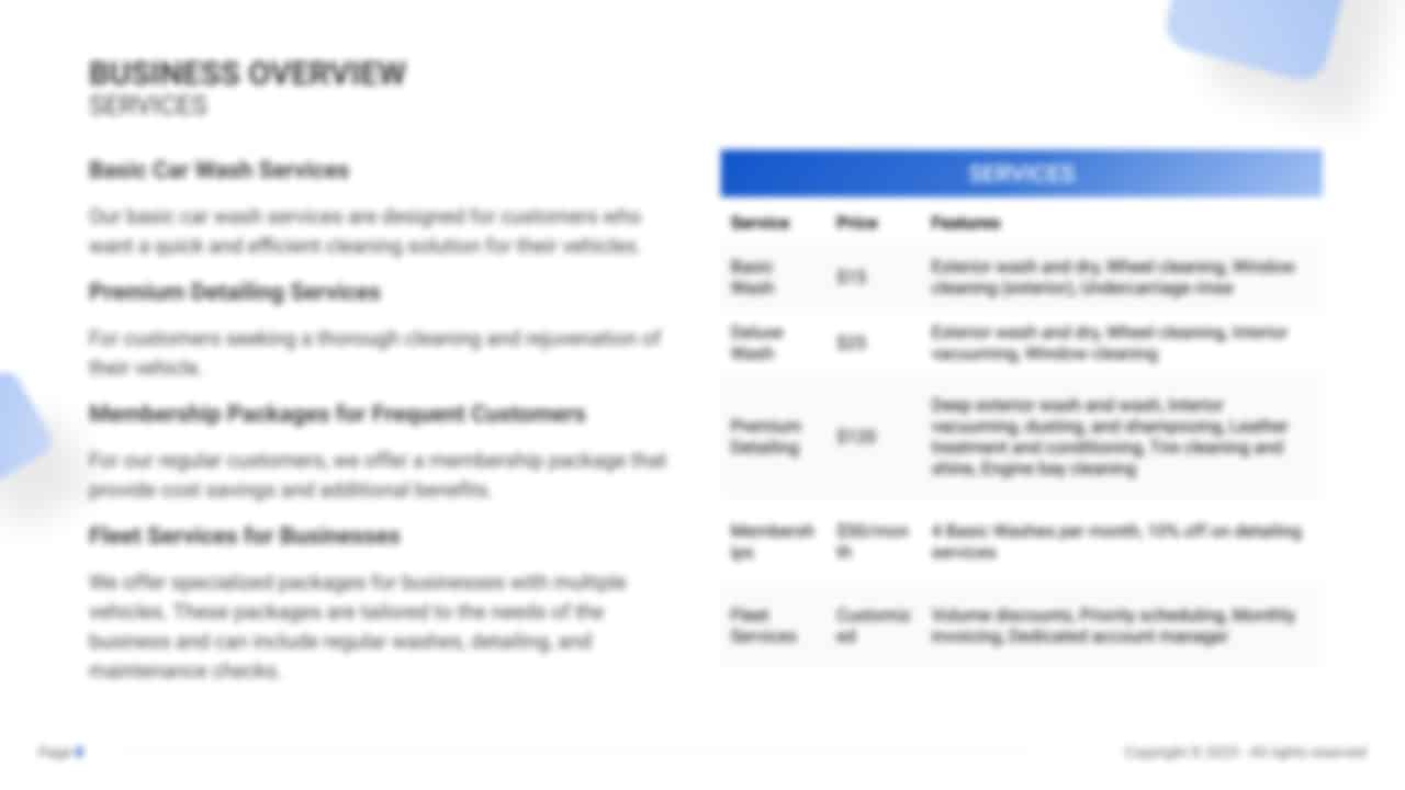 Car Wash Business Plan PDF Example - SharpSheets