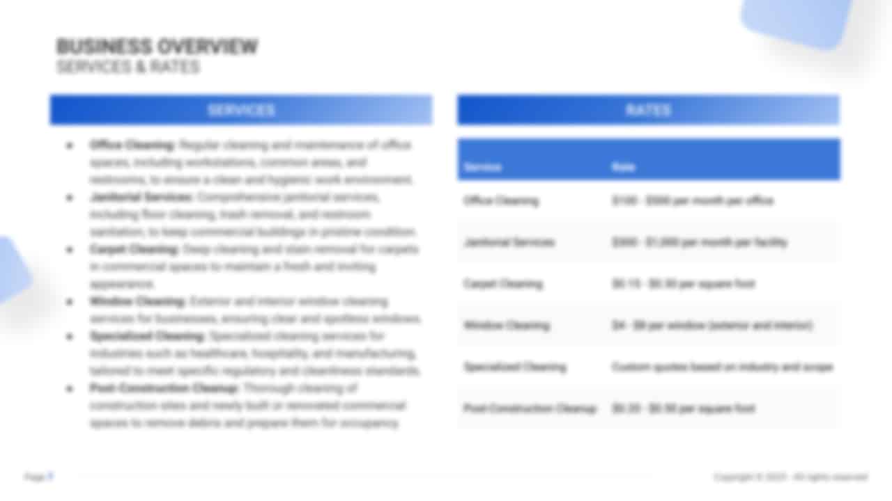 Commercial Cleaning Business Plan PDF Example - SharpSheets