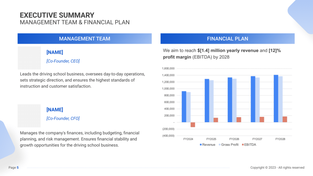Driving School Business Plan PDF Example - SharpSheets