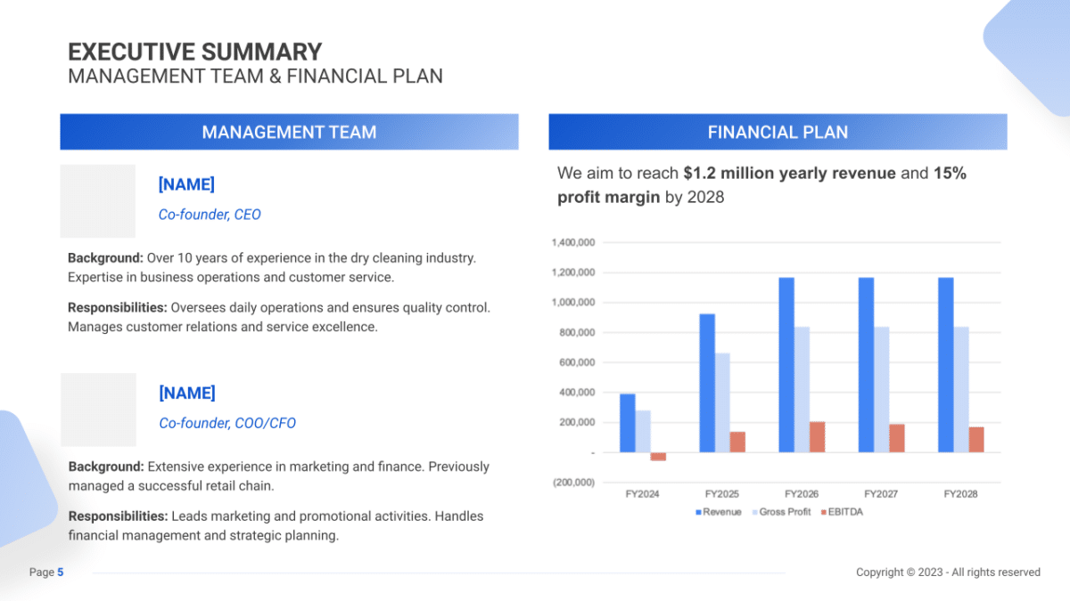 Dry Cleaning Business Plan PDF Example - SharpSheets