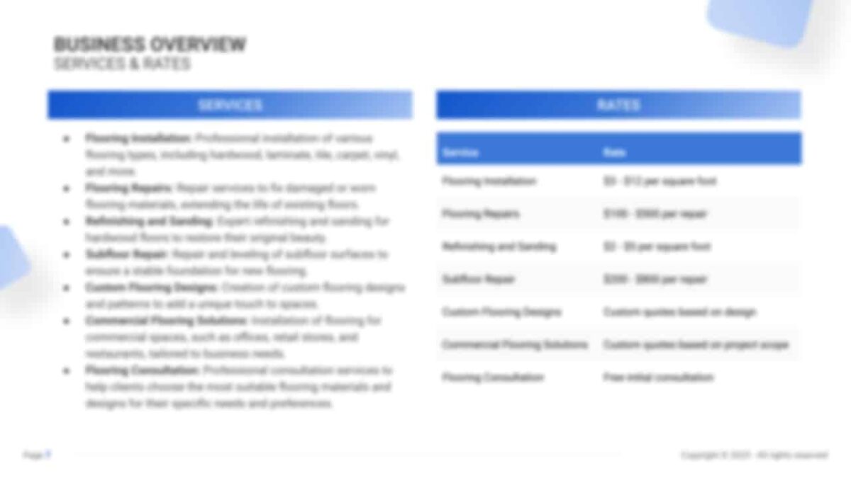 Flooring Business Plan Template & PDF Example - SharpSheets