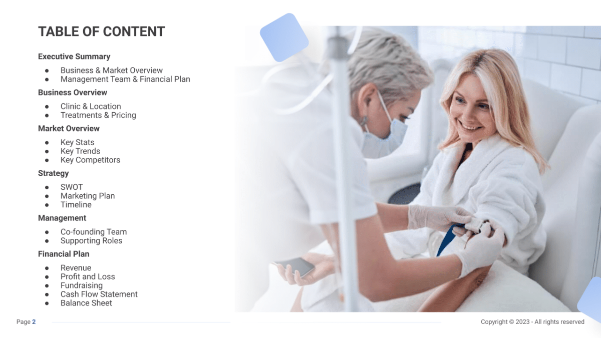 IV Therapy Clinic Business Plan Template & PDF Example - SharpSheets