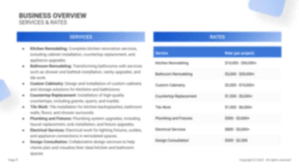 Kitchen & Bathroom Remodeling Business Plan Template & PDF - SHARPSHEETS