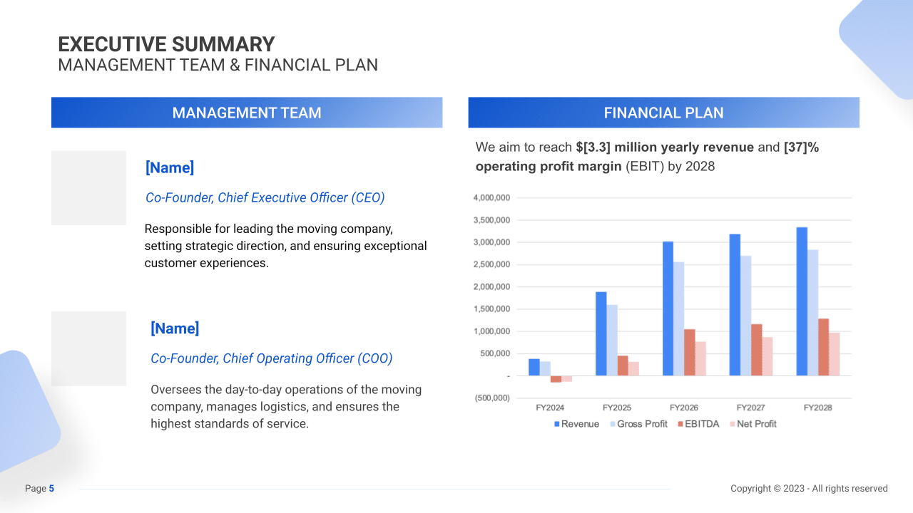 Moving Business Plan PDF Example - SharpSheets
