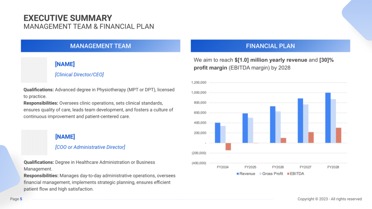Physiotherapy Clinic Business Plan Template & PDF Example - SharpSheets
