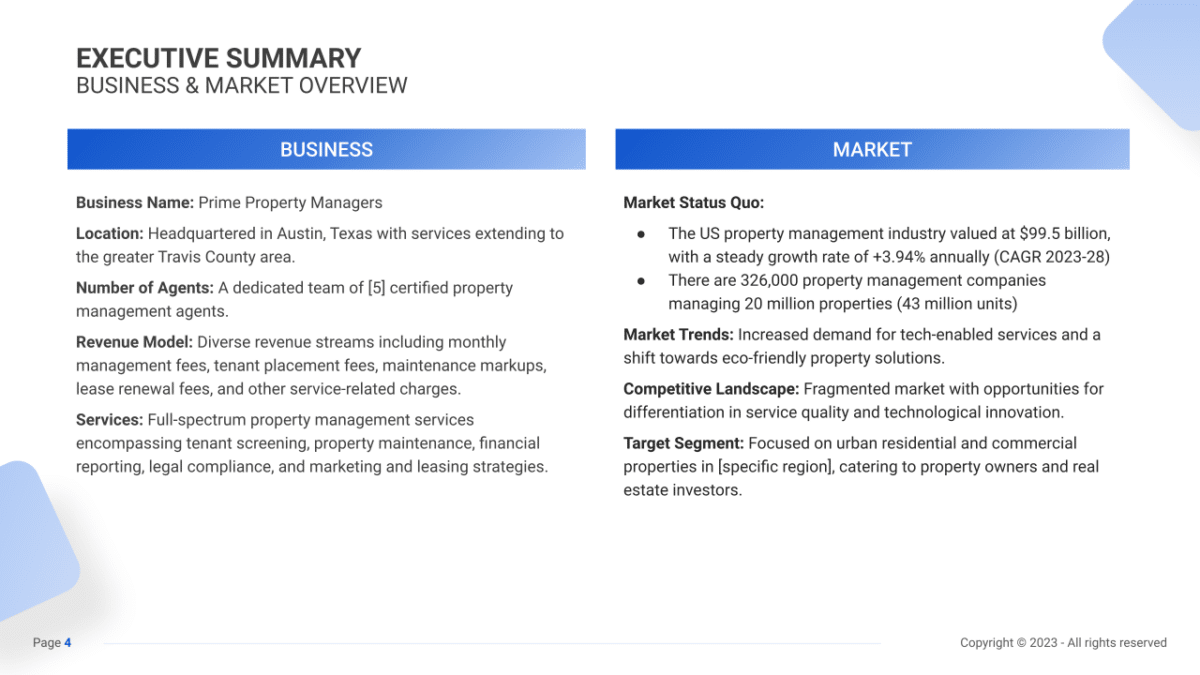 Property Management Business Plan Template & PDF Example - SharpSheets