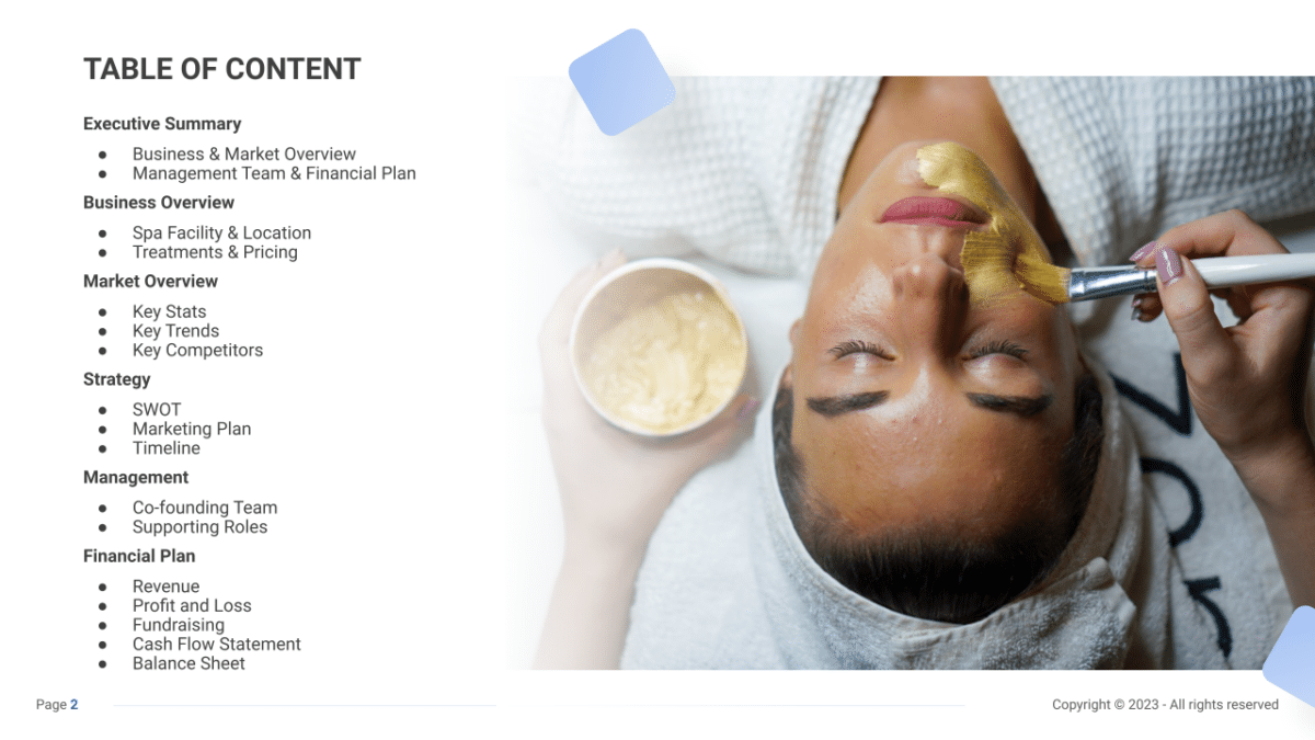 Spa Business Plan Template & PDF Example - SharpSheets