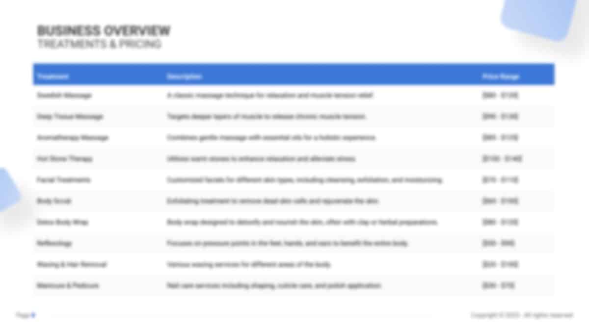 Spa Business Plan Template & PDF Example - SharpSheets