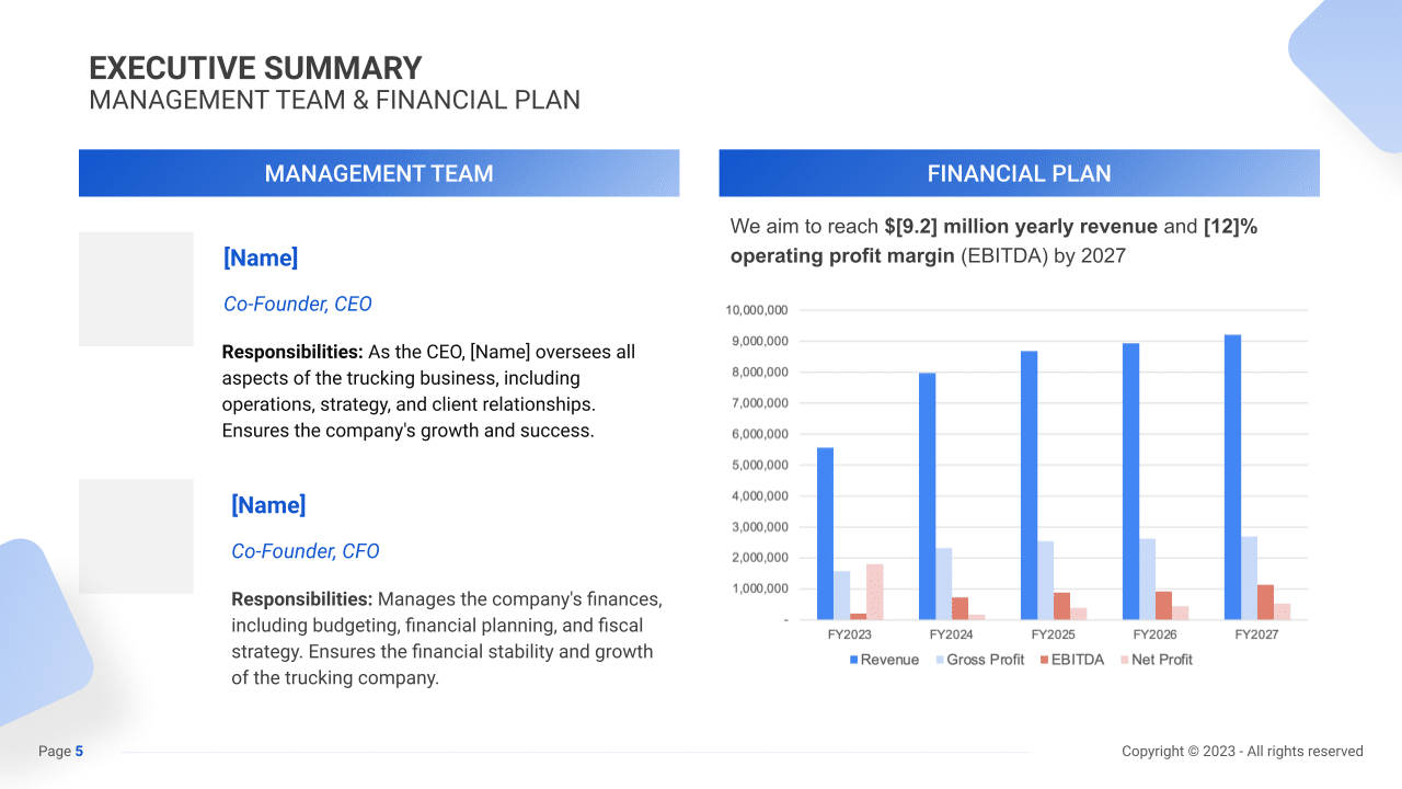 Trucking Business Plan PDF Example - SharpSheets