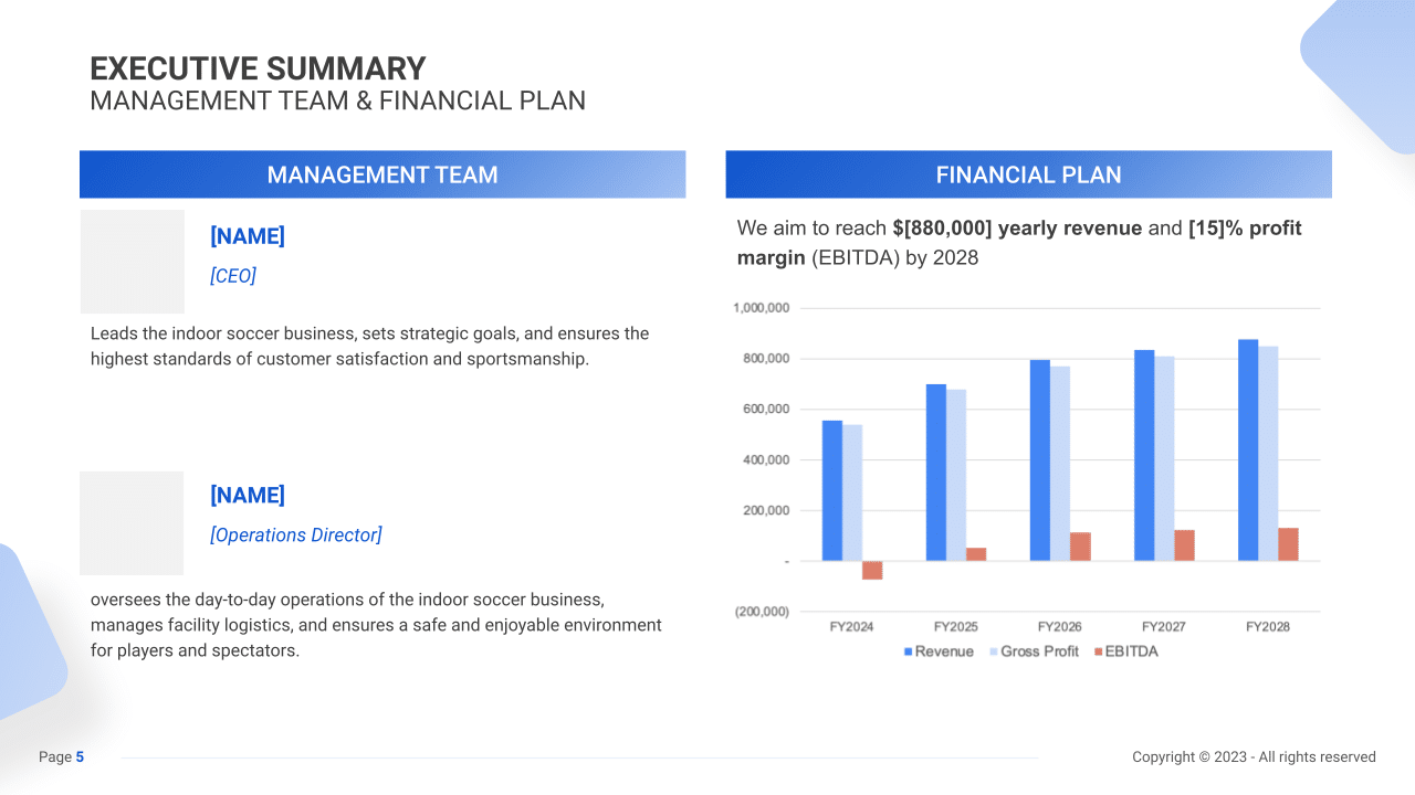Indoor Soccer Business Plan PDF Example - SharpSheets