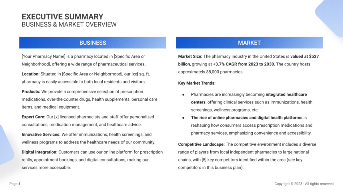 Pharmacy Business Plan Template & PDF Example - SharpSheets