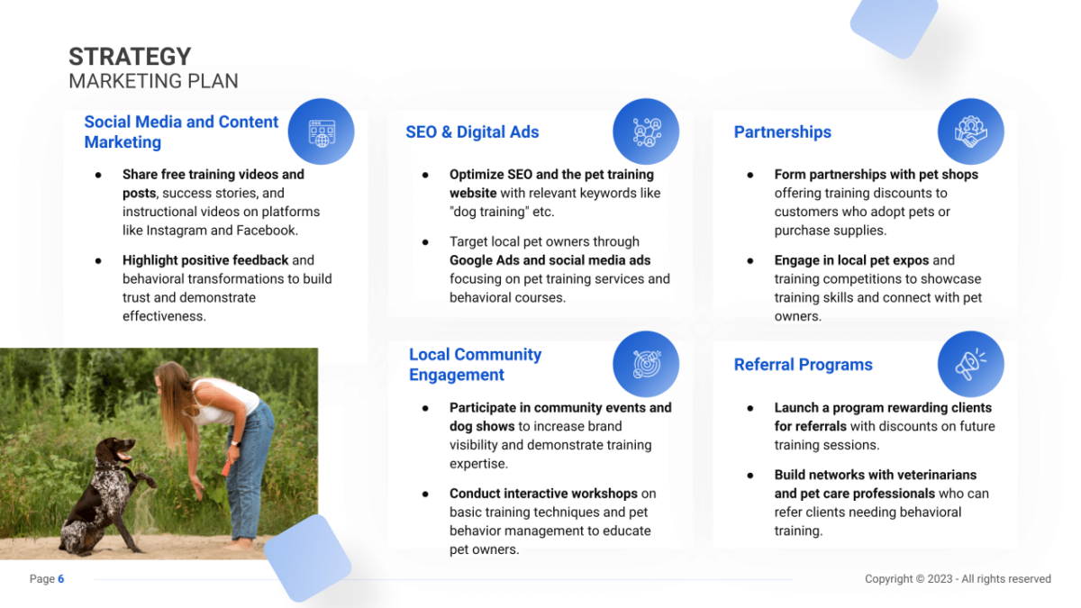 Sales & Marketing Plan for a Pet Training Business - SHARPSHEETS