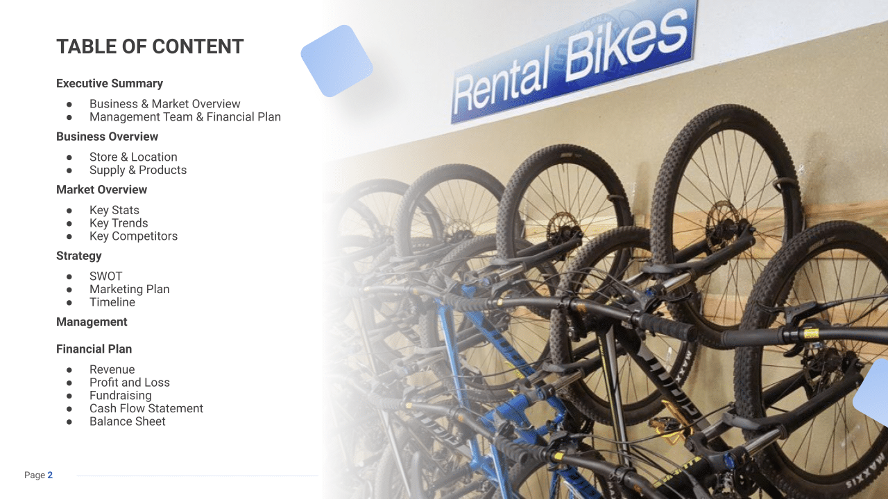 Bicycle Rental Business Plan Template & PDF Example - SharpSheets